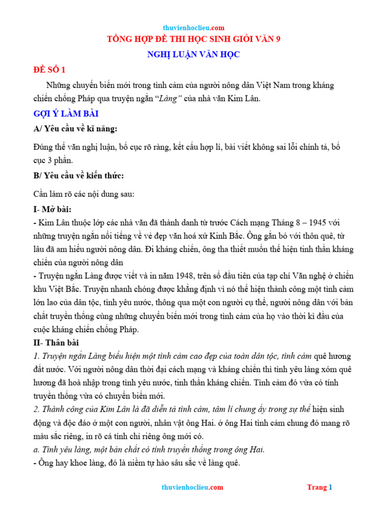 130 de Thi HSG VAN 9 Phan Nghi Luan | PDF