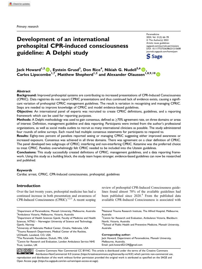 Howard Et Al 2023 Development of An International Prehospital CPR ... Howard Et Al 2023 Development of An International Prehospital CPR ...
