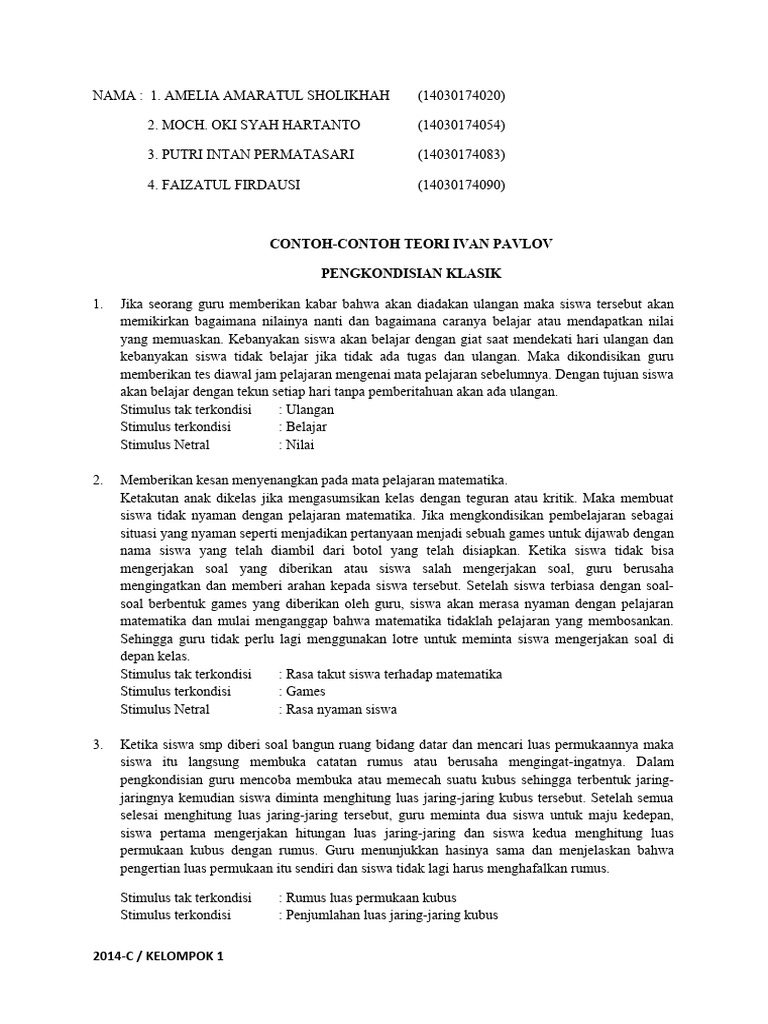 Contoh Pengkondisian Klasik Pavlov | PDF