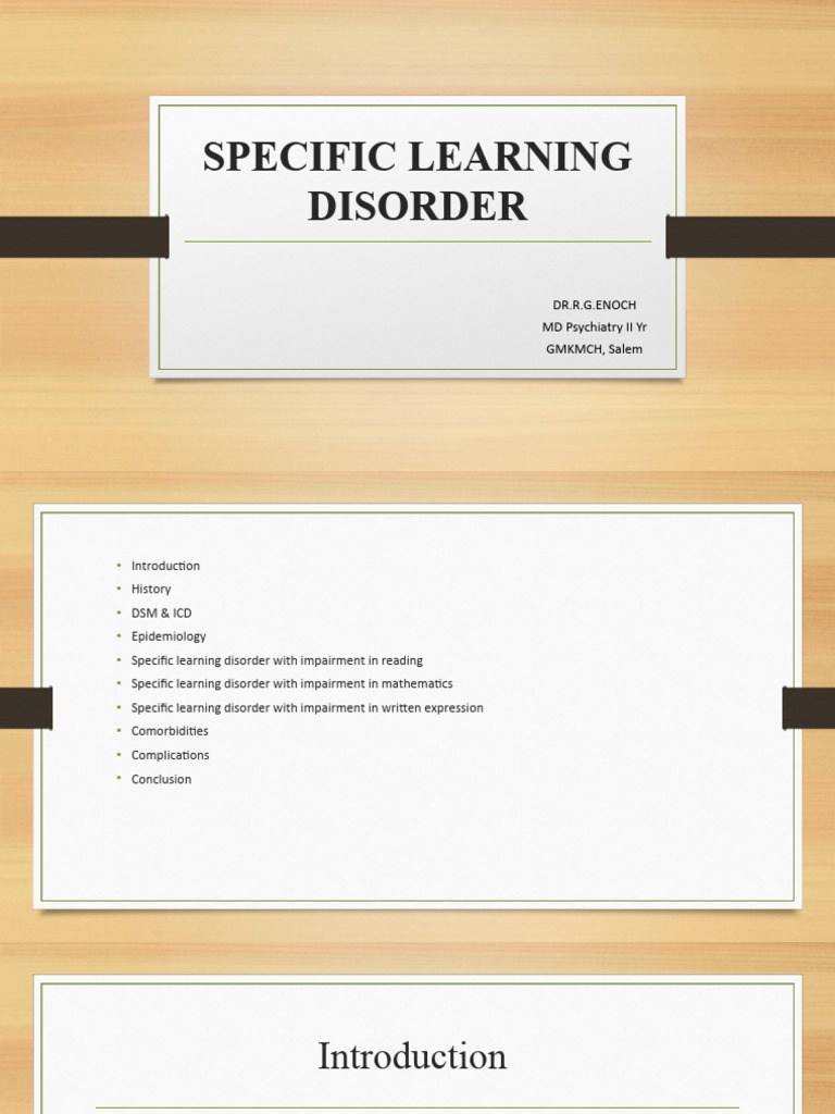 Specific Learning Disorder: Dr.R.G.Enoch MD Psychiatry II Yr GMKMCH ...