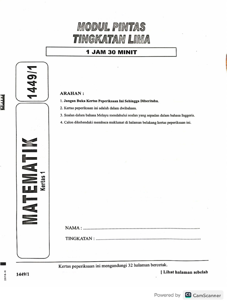 Matematik K1 Modul Pintas 2022 | PDF