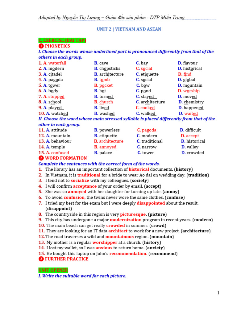 Bright 11- Bài tập làm thêm Unit 2-keys | PDF