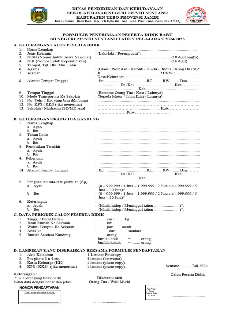 Formulir PPDB SD | PDF