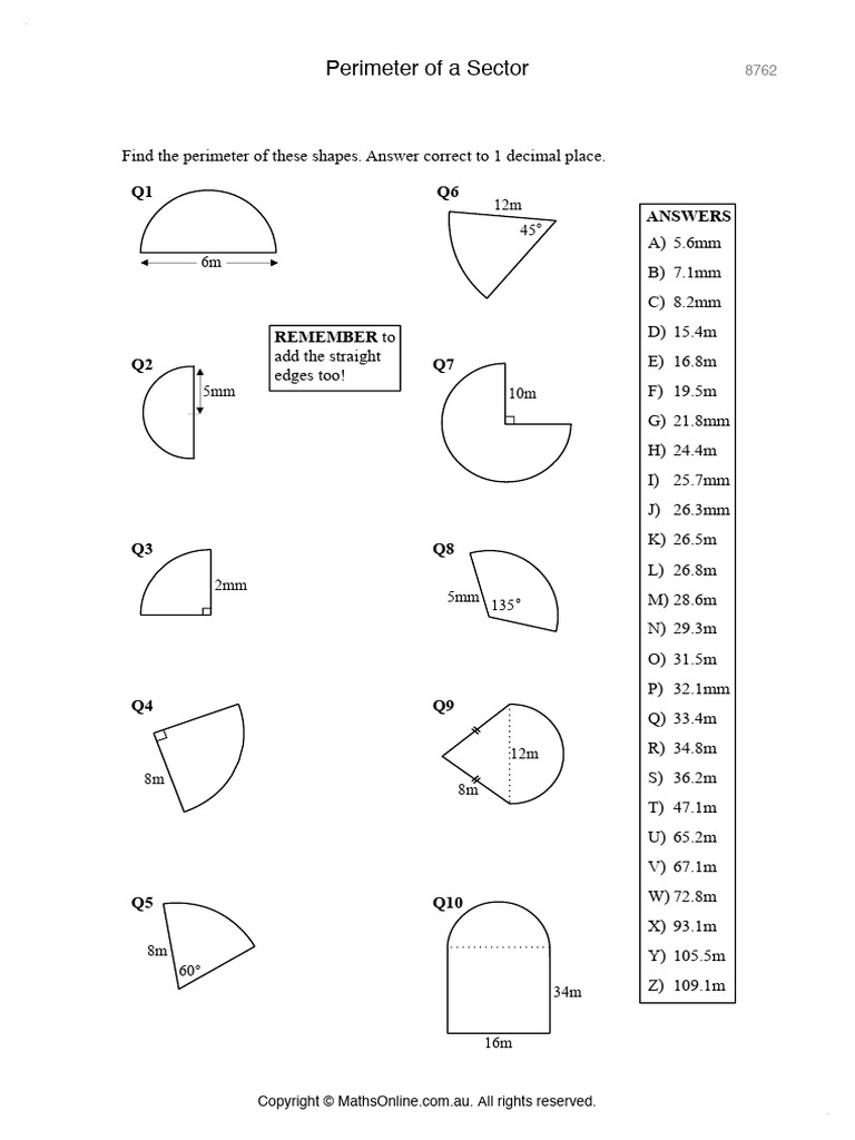 Perimeter of A Sector: Q1 Q6 Answers | PDF | Litre | Volume