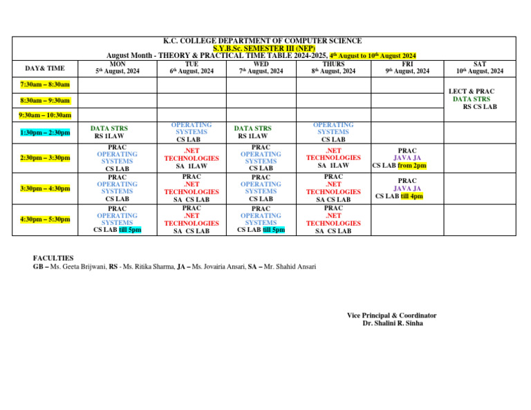 2 - Cs Timetable - Sybsc - 2024-2025 - 4th July To 10th August 2024 New | PDF