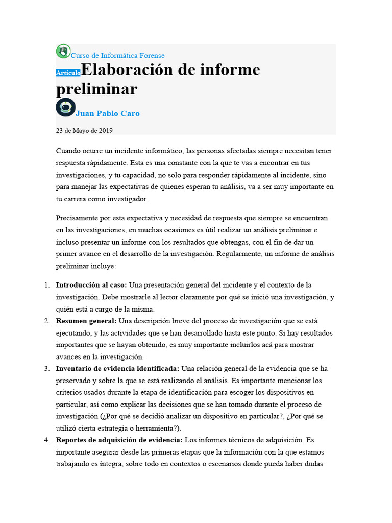 7. Elaboración de informe preliminar (1) | PDF | Información ...