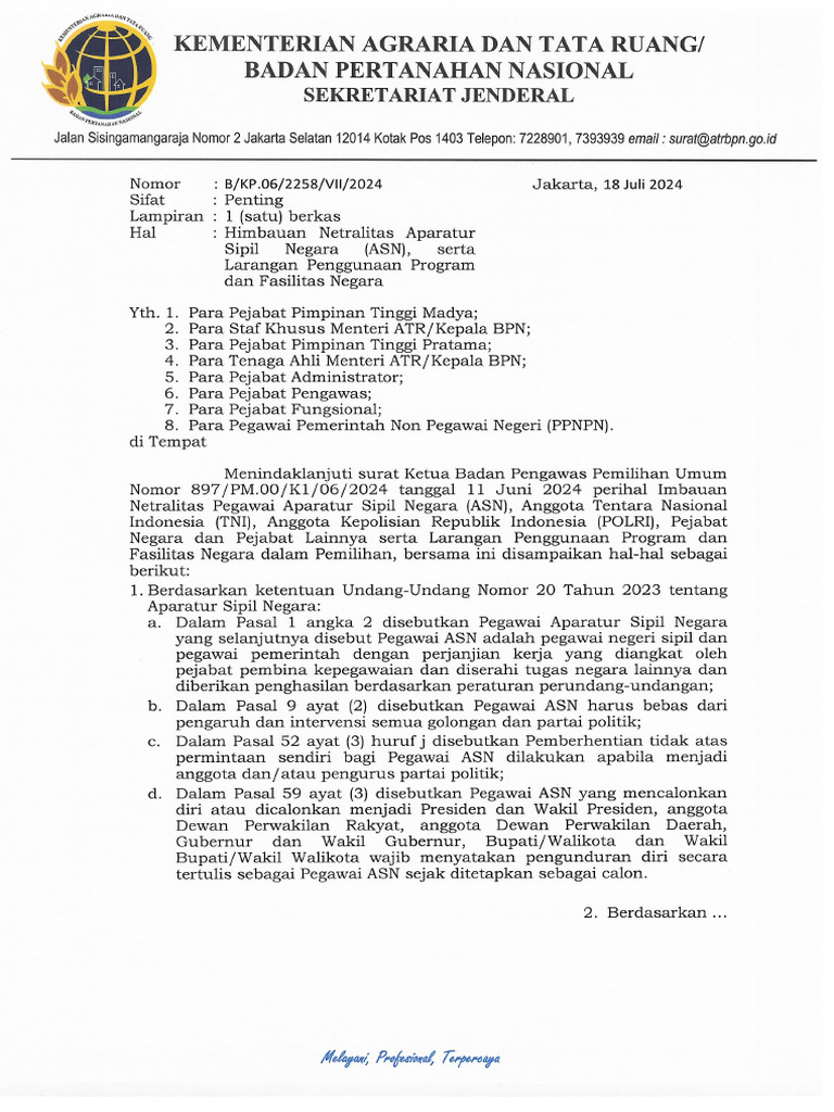 Surat Edaran Himbuan Netralitas ASN | PDF