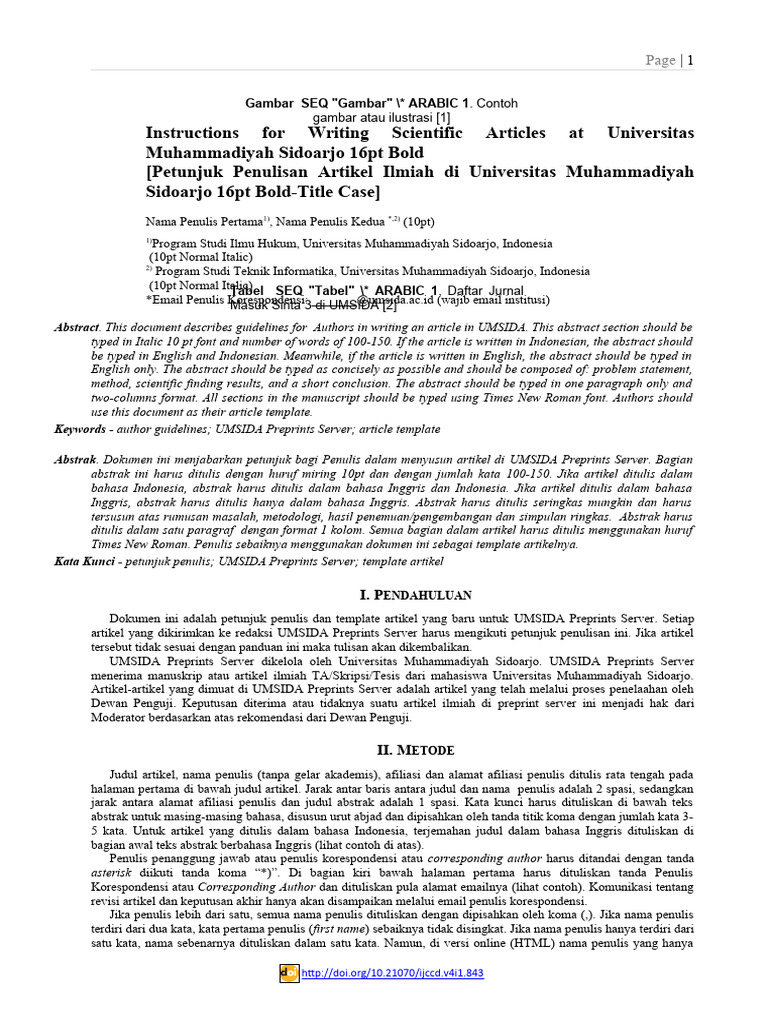 Template Karya Tulis Ilmiah Mahasiswa UMSIDA | PDF