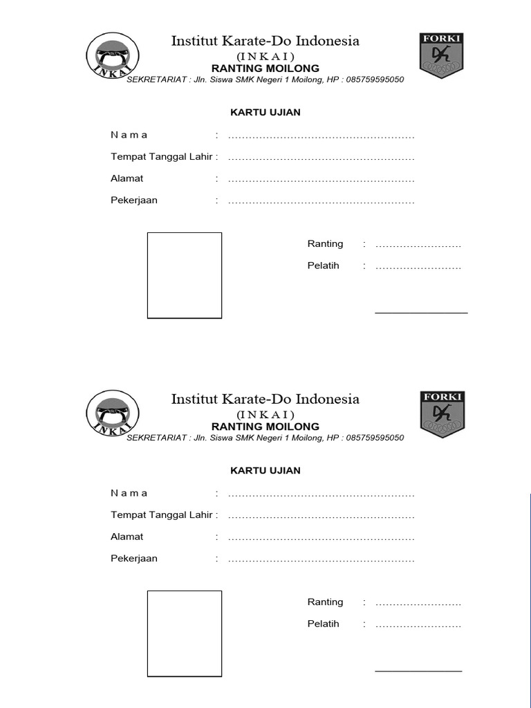 Formulir Dan Kartu Ujian INKAI 2022 | PDF