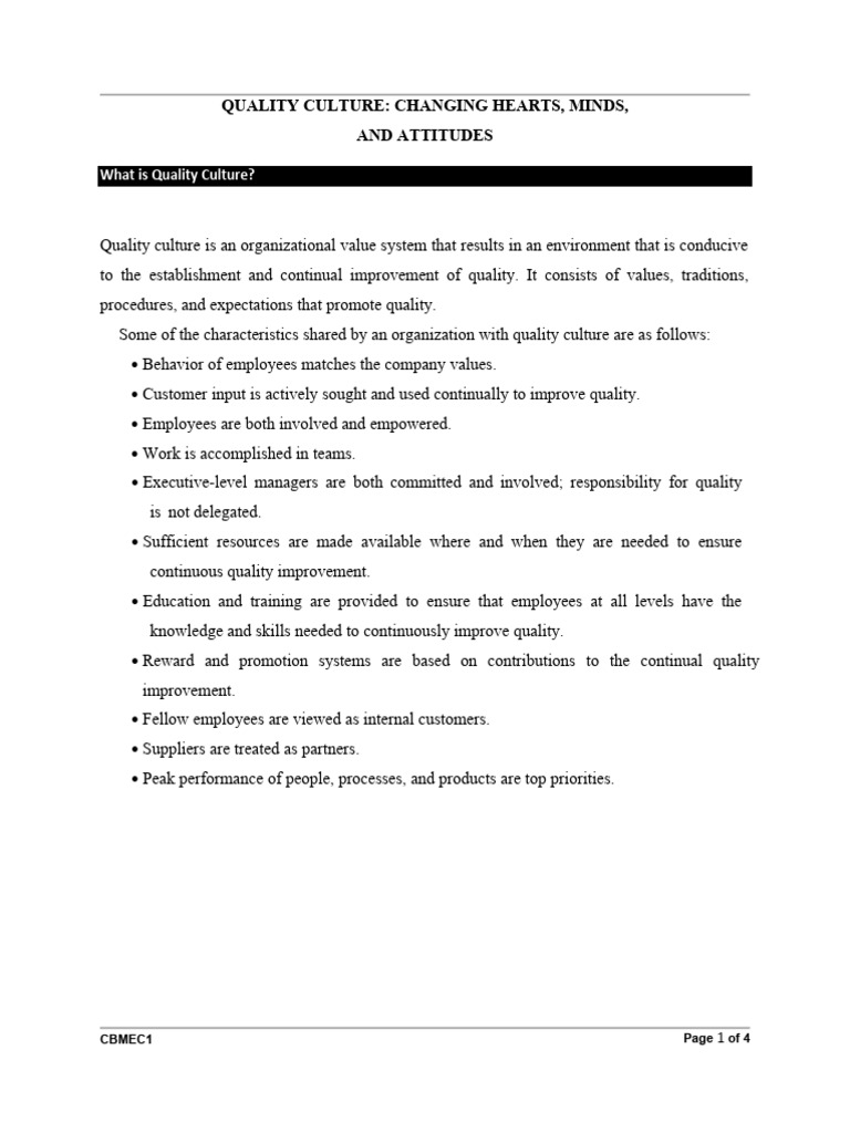 Quality Culture | PDF | Employment | Incentive