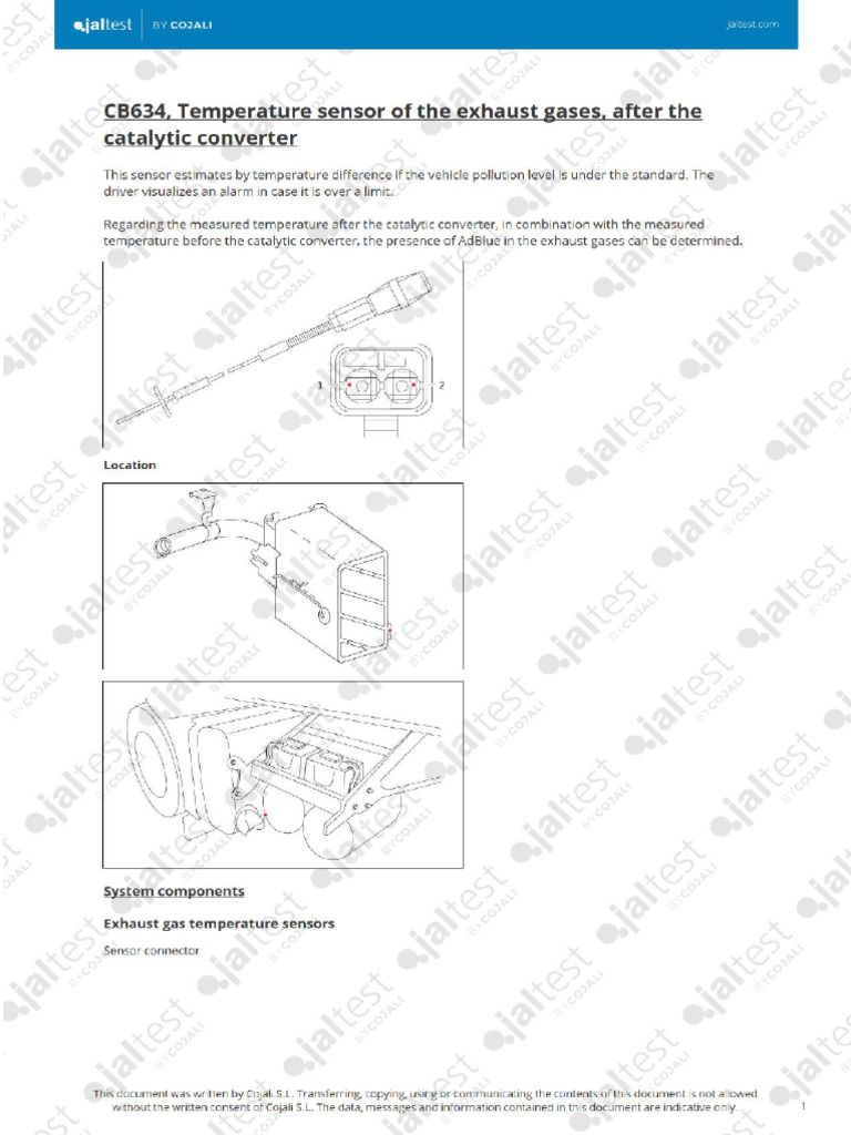 CB634, Temperature Sensor of The Exhaust Gases, After The Catalytic ...