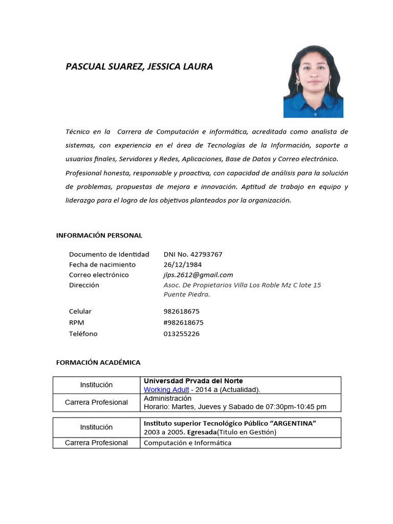 CV-2015-Jessica Laura Pascual Suárez | PDF | Mesa de ayuda | Soporte ...
