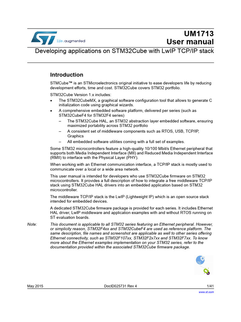 Um1713 Developing Applications On Stm32cube With Lwip Tcpip Stack Stmicroelectronics | PDF ...