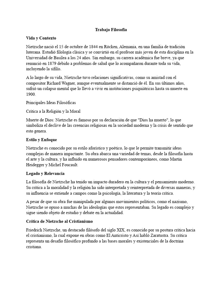 Trabajo Filosofia | PDF | Friedrich Nietzsche | Moralidad