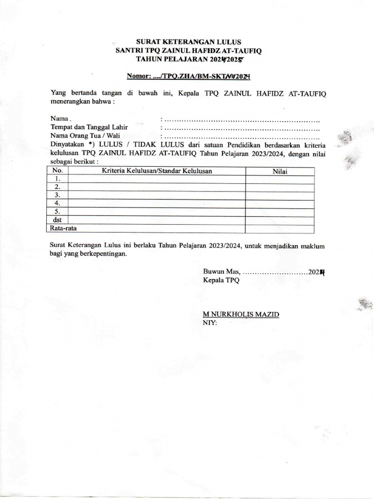 Contoh Surat Tes TPQ | PDF