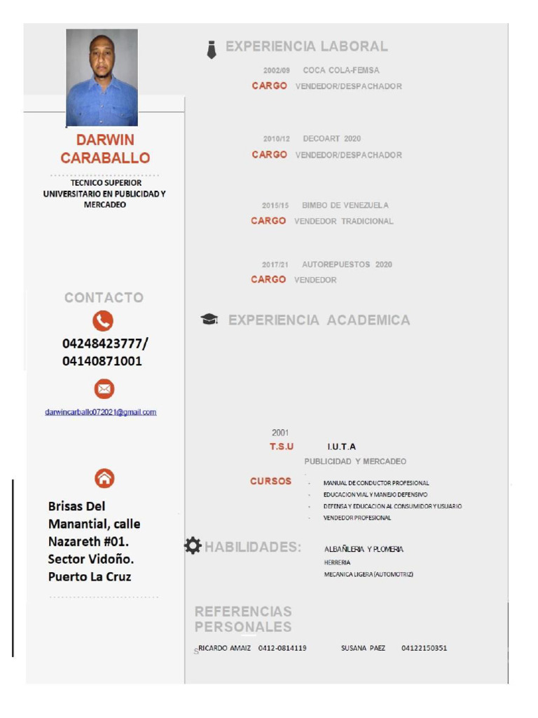 Curriculum Darwin Caraballo | PDF