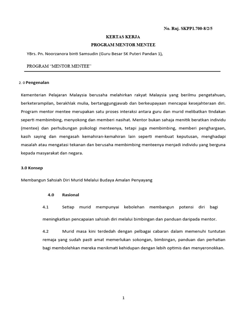 Kertas Kerja Mentor Mentee 24 | PDF