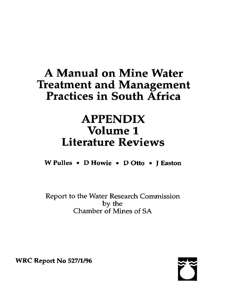 A Manual On Mine Water Treatment and Management Practices in South Africa Appendix Literature ...
