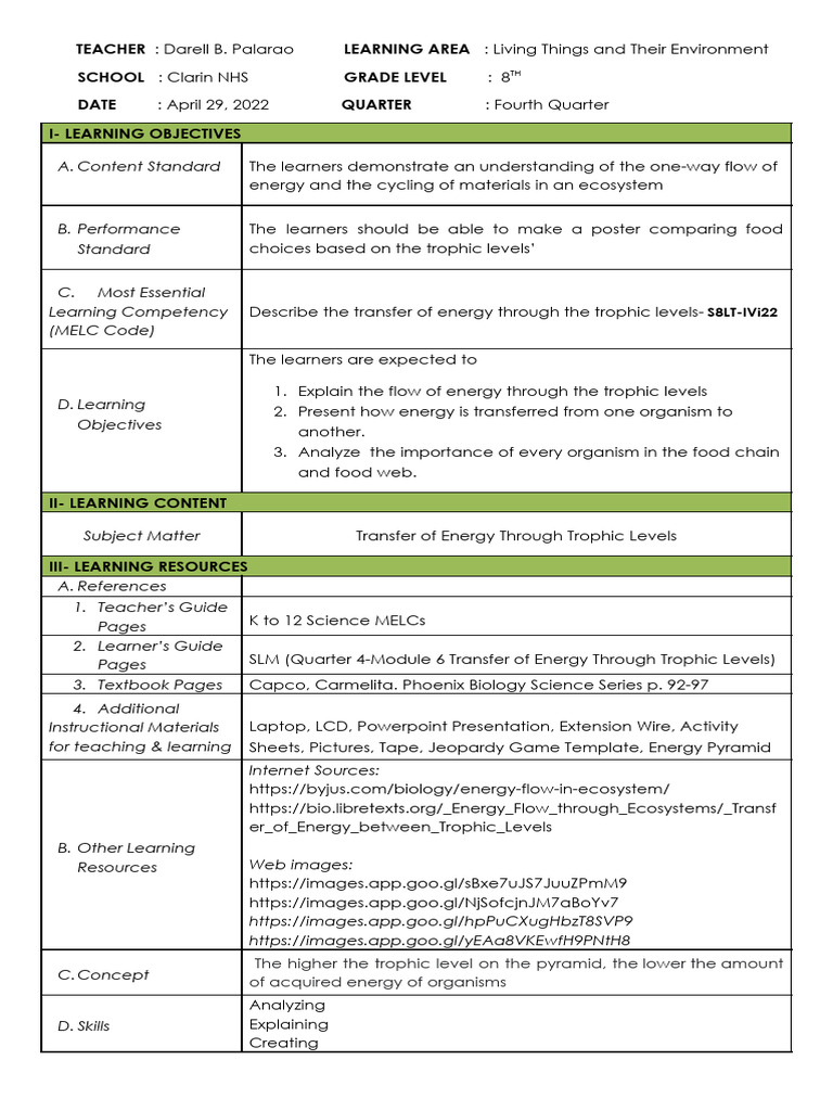 DLP - Transfer of Energy Through Trophic Levels | PDF | Food Web | Ecology