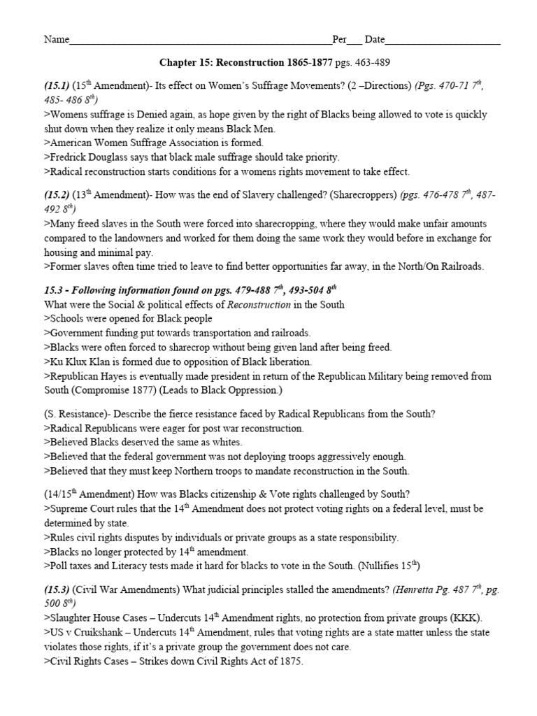 Chapter 15 Guided Text Questions | PDF | Reconstruction Era | Southern ...