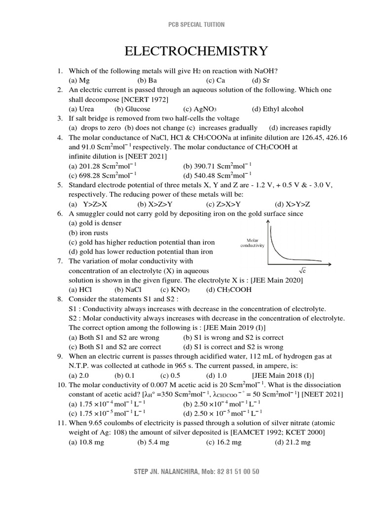 Electrochemistry MCQ | PDF | Science & Mathematics | Technology & Engineering