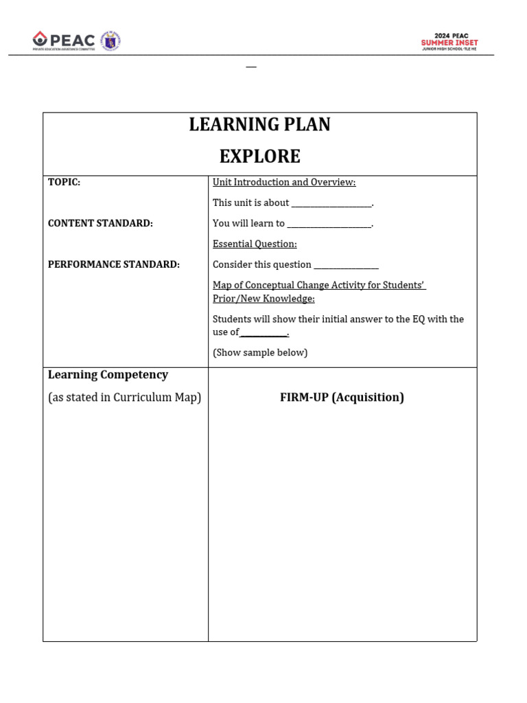 S8 Ho1 Learning-Plan-Template | PDF | Education Theory | Cognitive Science