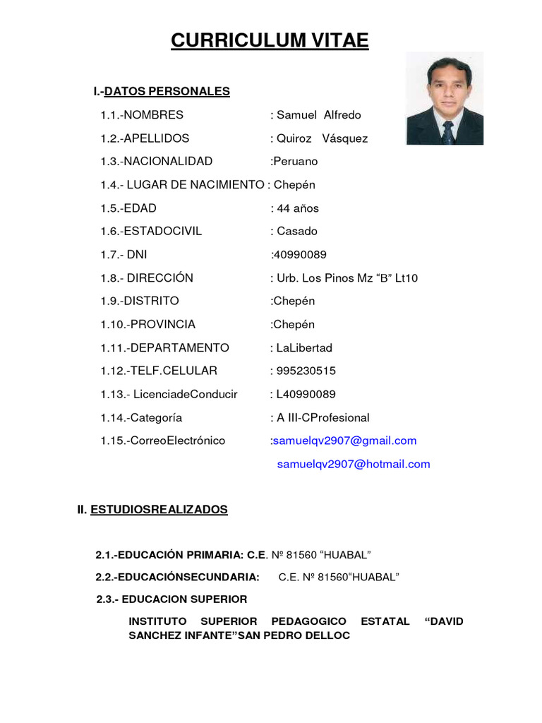 Curriculum Vitae Samuel.24 | PDF | Documento de identidad | Información