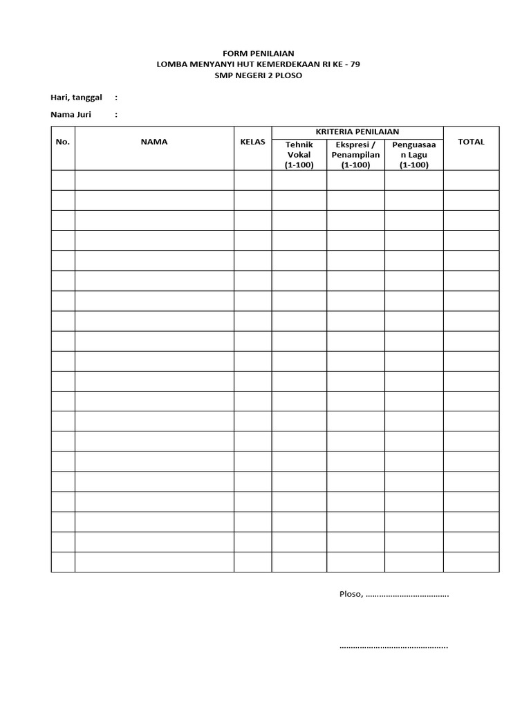 Format Penilaian Lomba Menyanyi | PDF