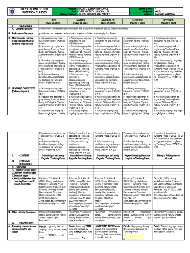 Mapeh Week 1 - 2024 | PDF