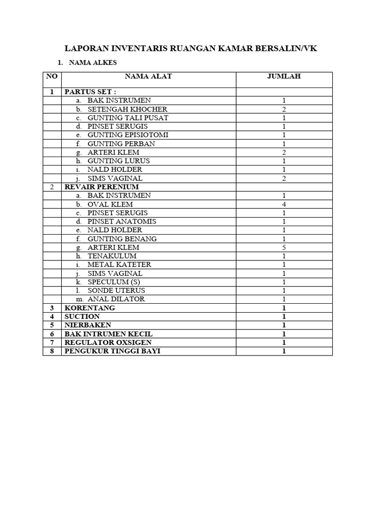 Laporan Inventaris Ruangan Kamar Bersalin | PDF