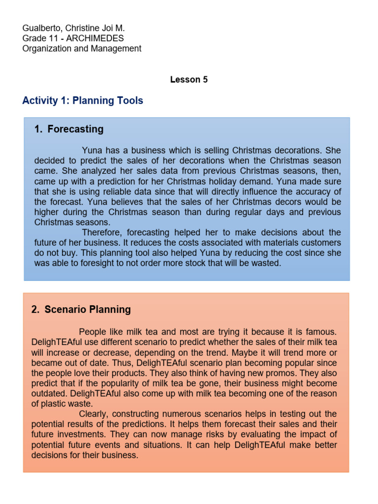 Organization and Management Lesson 5 | PDF | Goal | Forecasting
