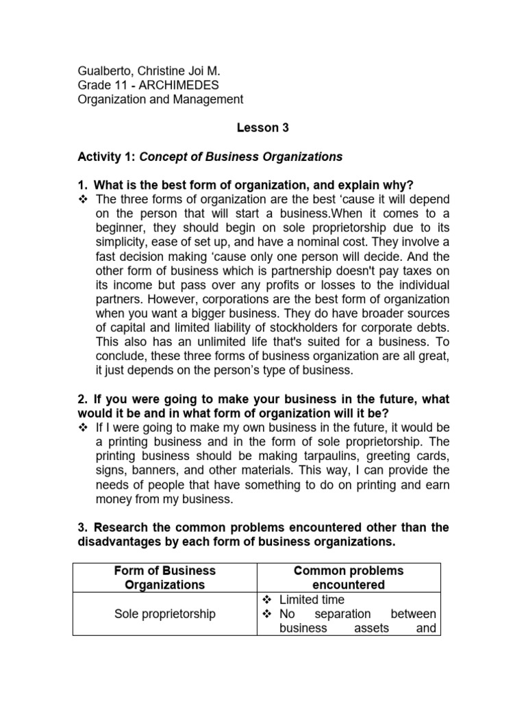 Organization and Management Lesson 3 | PDF | Business | Corporations