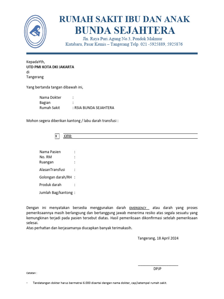 Formulir Permintaan Darah Citooo | PDF