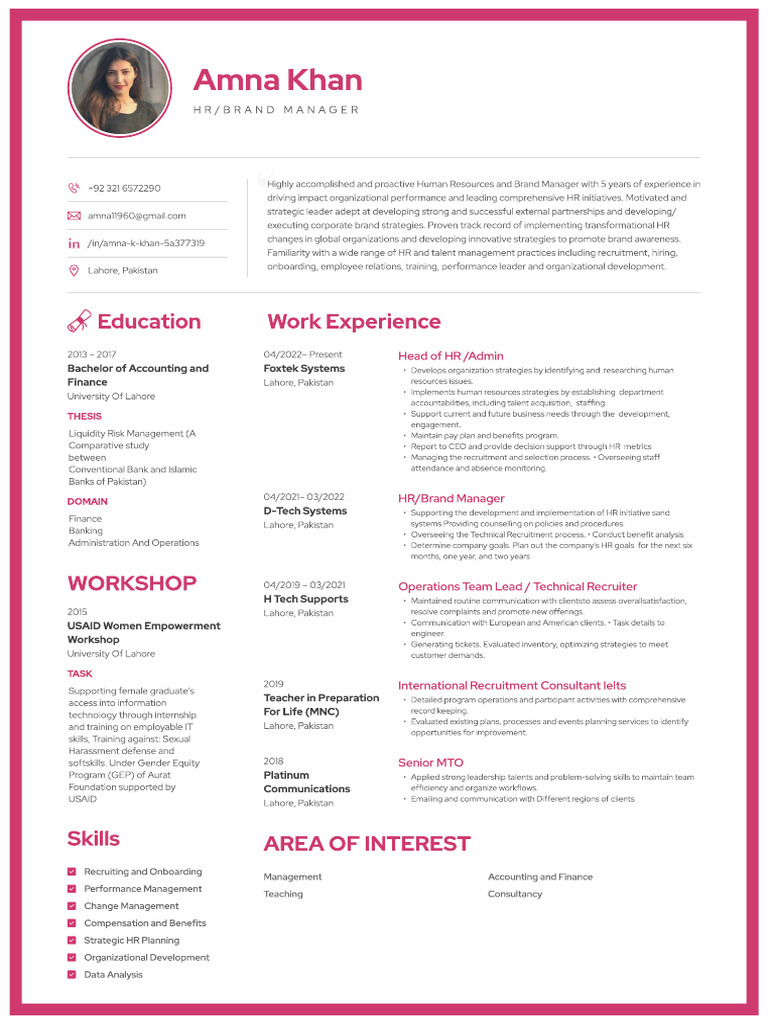 Amna Khan's CV | PDF | Human Resources | Recruitment