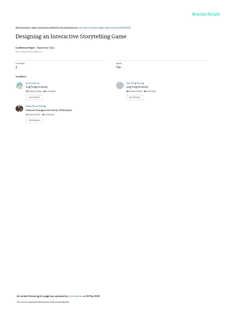 Designing An Interactive Storytelling Game Pdf Learning Motivation