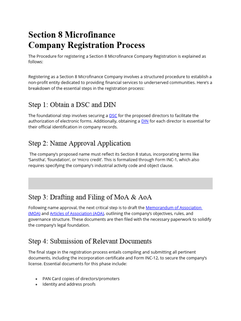 Section 8 Microfinance Setup Guide | PDF | Identity Document | Business