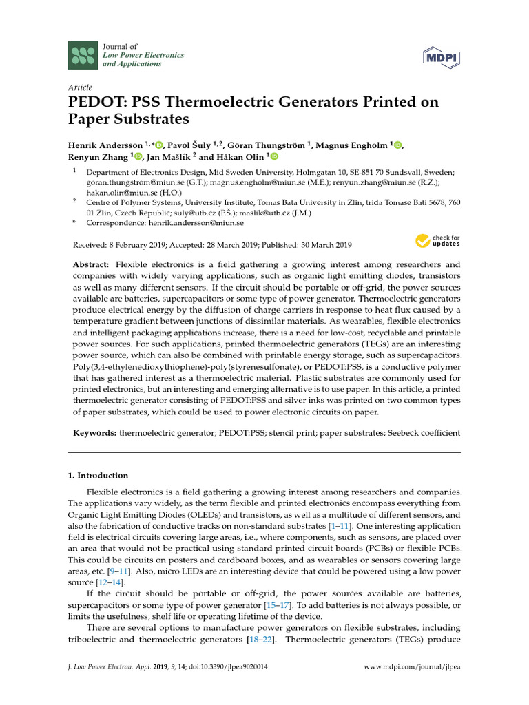 PEDOT - PSS Thermoelectric Generators Printed On Paper Substrates | PDF ...