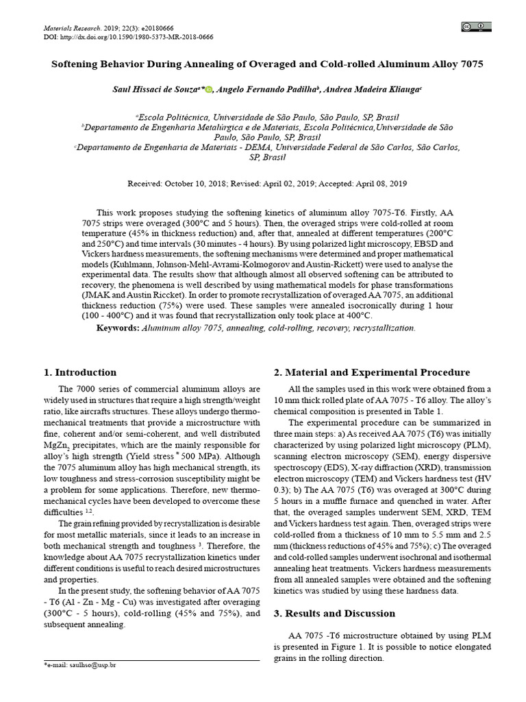 Softening Behavior During Annealing of | PDF | Rolling (Metalworking ...