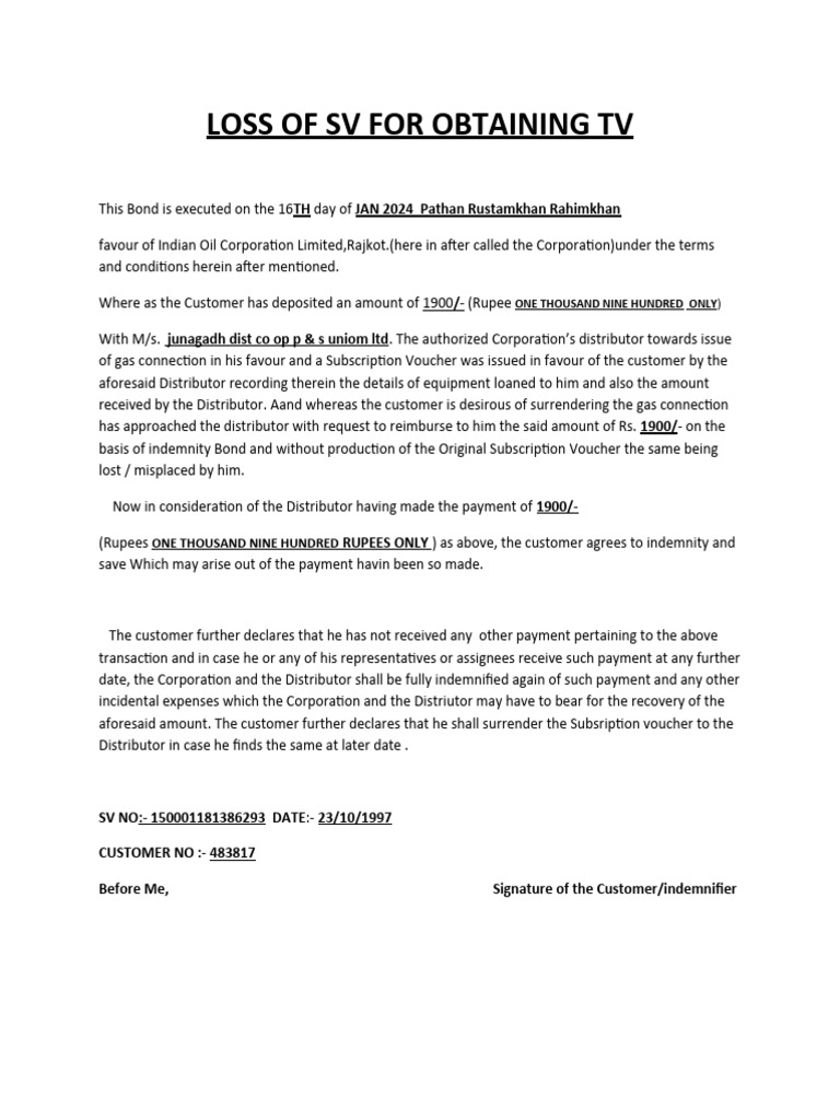 Loss of SV For Obtaining TV | PDF | Finance & Money Management