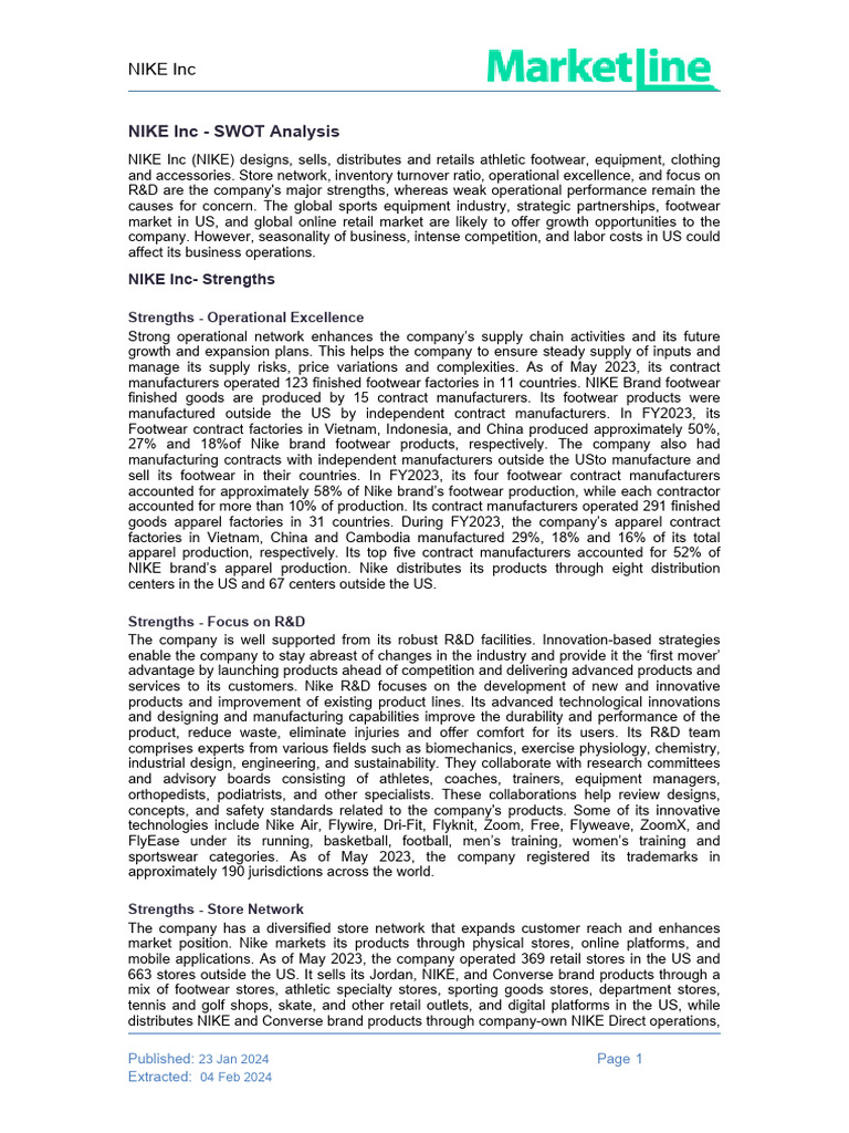 NIKE Inc SWOT Analysis Overview | PDF | Retail | Nike