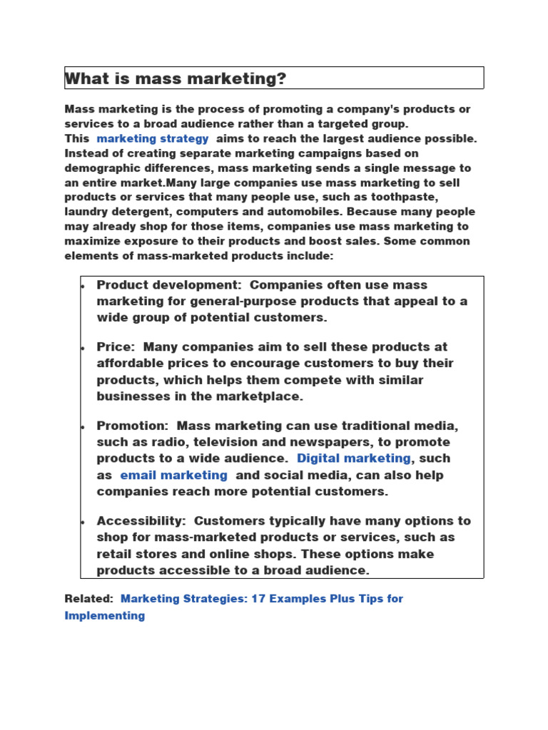 Mass Marketing | PDF | Marketing | Advertising