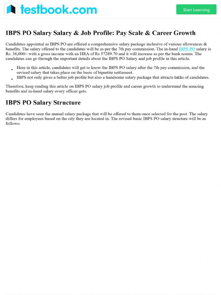 IBPS PO Salary Salary & Job Profile - Pay Scale & Career Growth | PDF