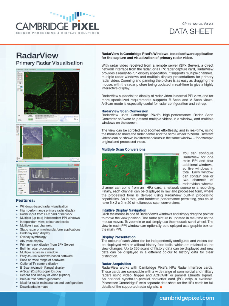 Radarview DATA SHEET | PDF | Video | Microsoft Windows