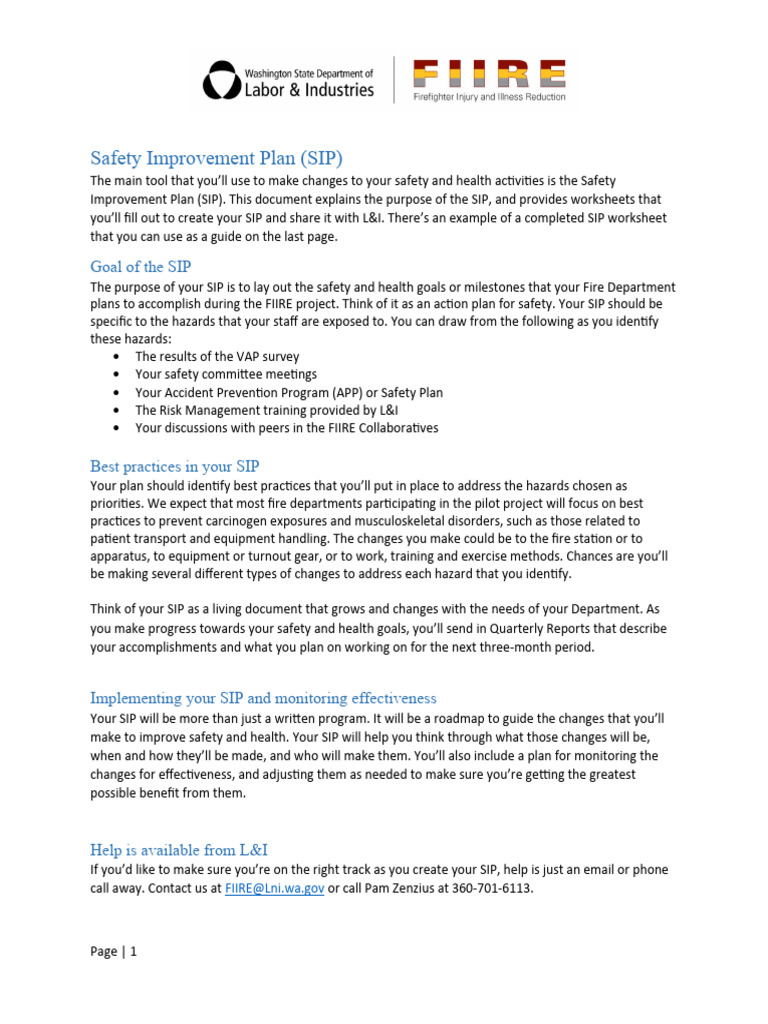 FIIRE Safety Improvement Plan | PDF