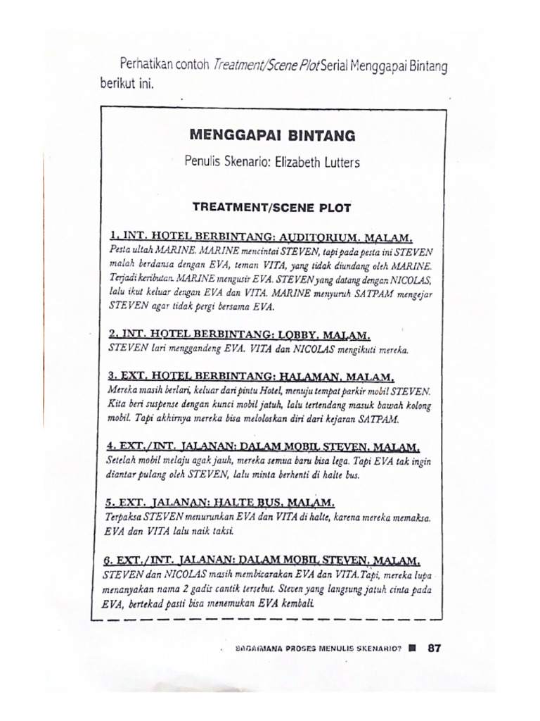 Perhatikan Contoh TreatmentScene Plot Serial Menggapai Bintang | PDF