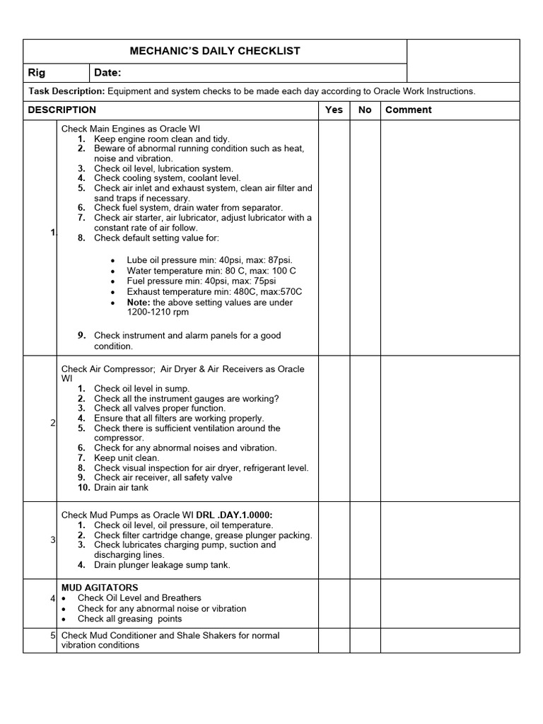Mechanical Check List | PDF | Pump | Leak