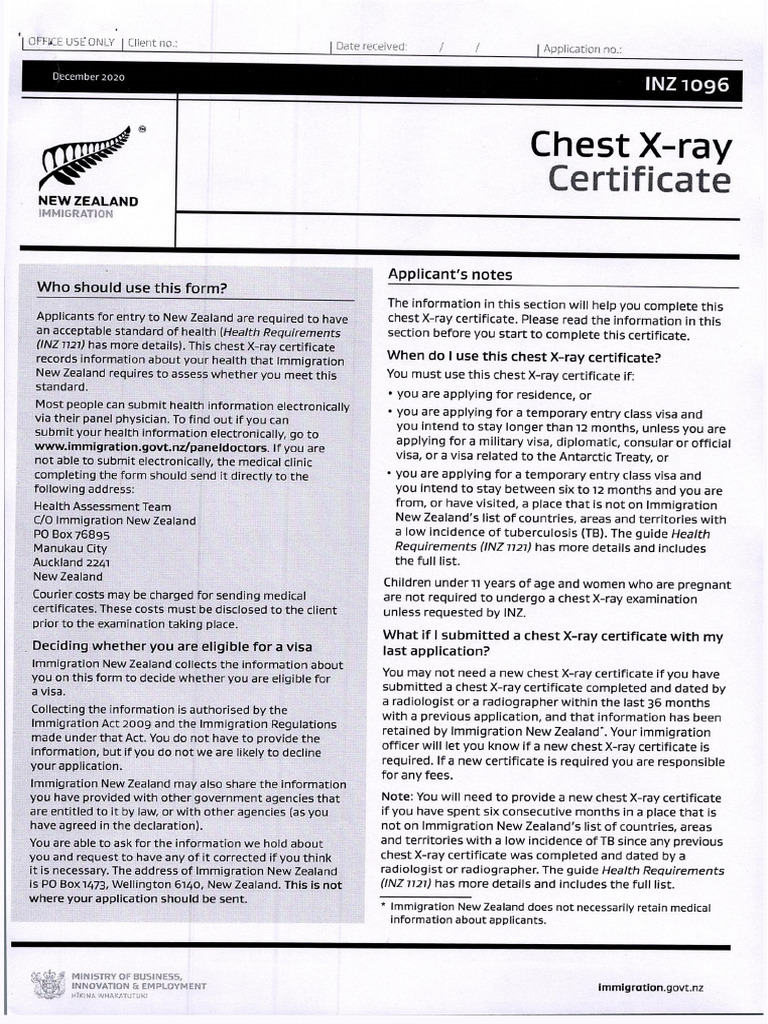 Inz 1096 (Chest X-Ray Certificate) | PDF