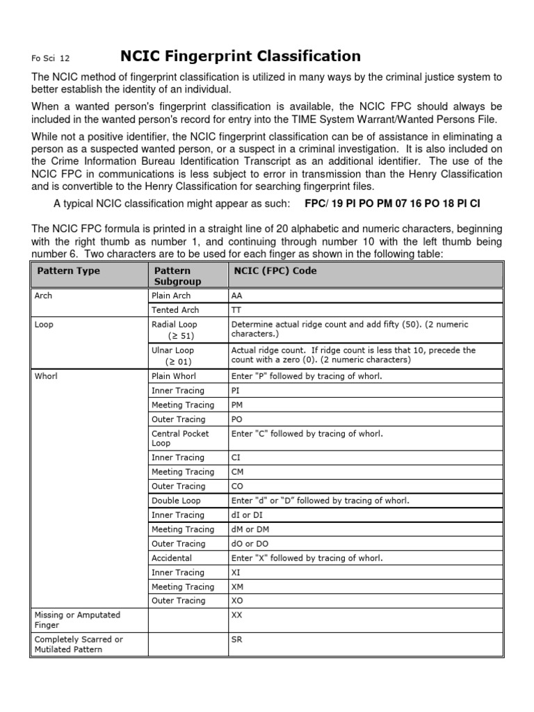 NCIC Fingerprint Classification 13 | PDF | Fingerprint | Hand