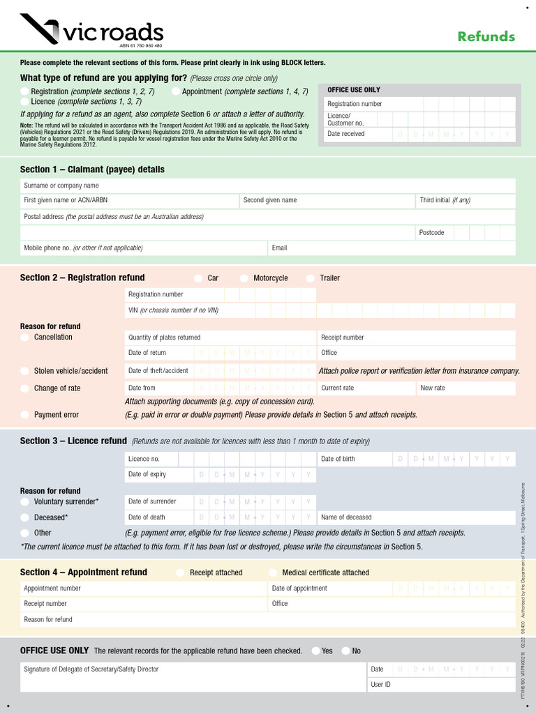 Refunds Form | PDF | Vehicle Registration Plate | Receipt