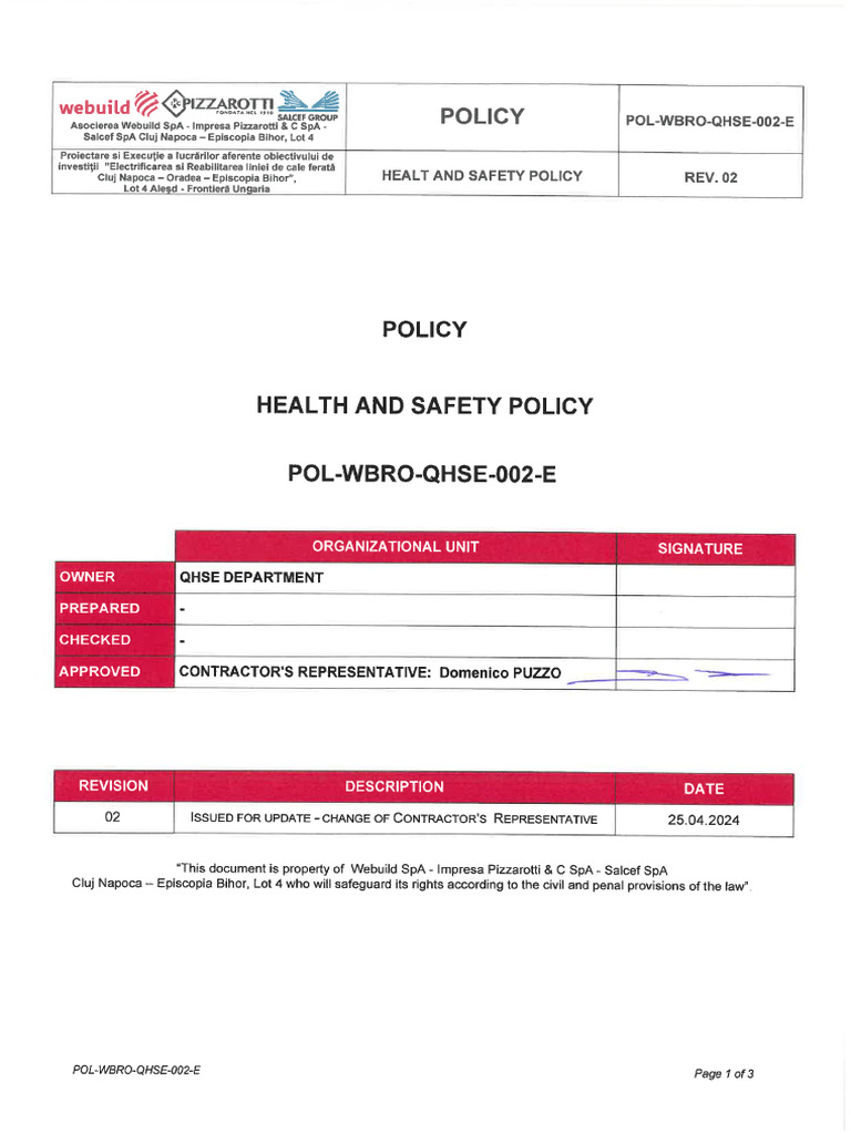 POL-WBRO-QHSE-002-E-Health and Safety Policy | PDF